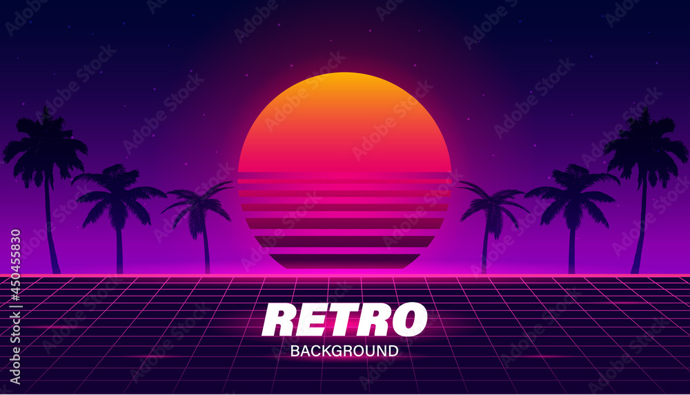 Bright banner, poster, background, wallpaper in retro 80s style with ...