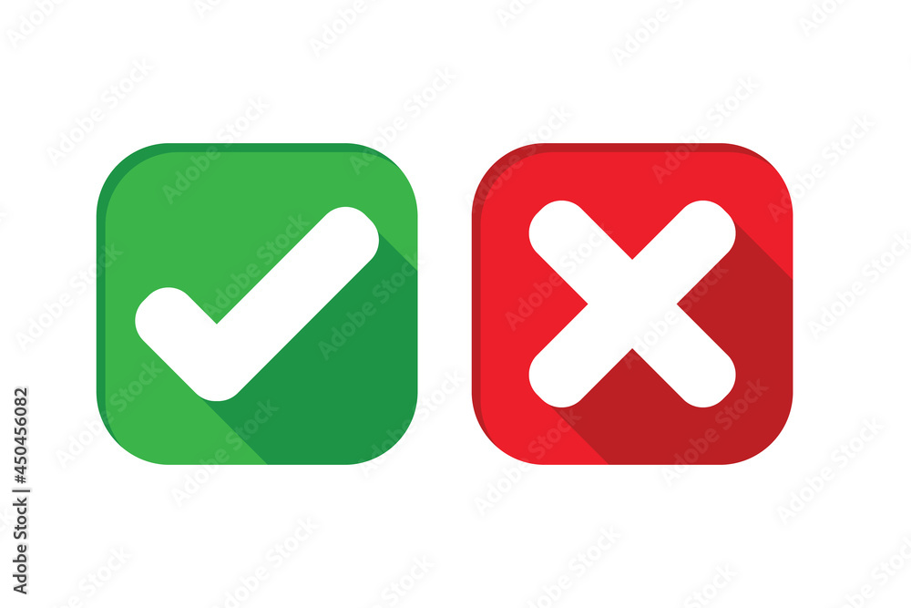 Green check mark and red cross flat icon ,correct and wrong sign vector ...