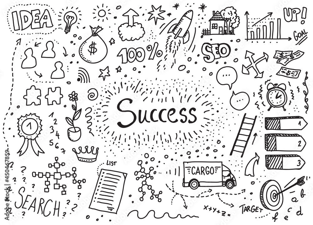 Success hand drawn vector dooles set Stock Vector | Adobe Stock