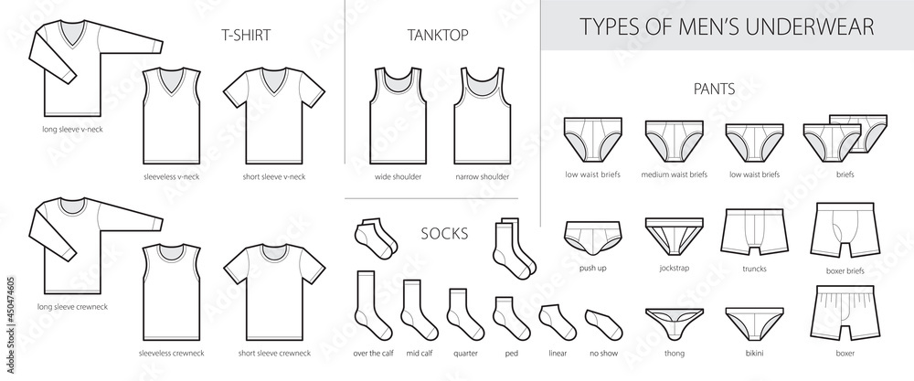 Male underwear types flat thin line vector icons set. Man briefs ...