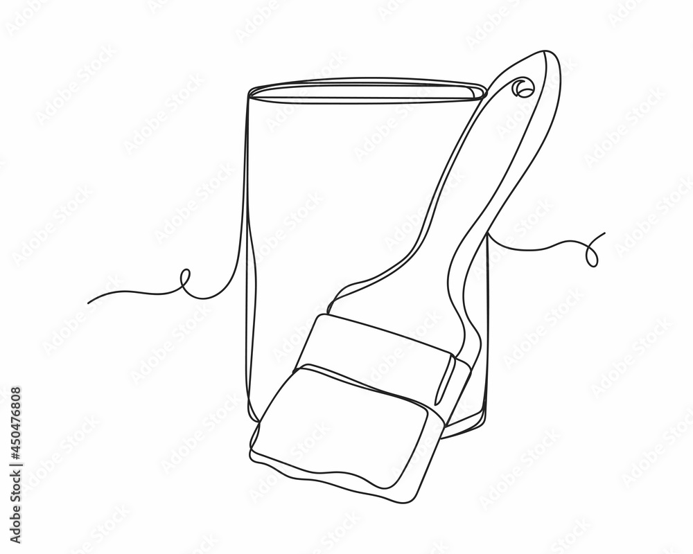 Continuous one line drawing of can with paint and brush in silhouette ...