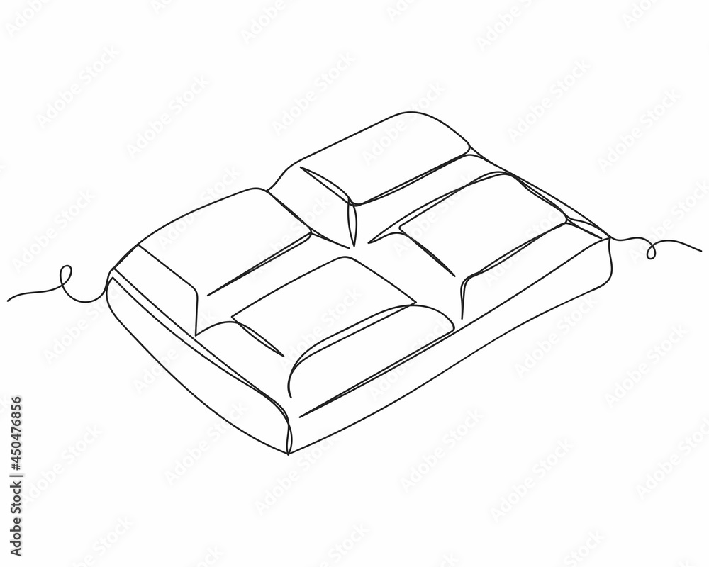 Continuous one line drawing of four squares of chocolate in silhouette ...