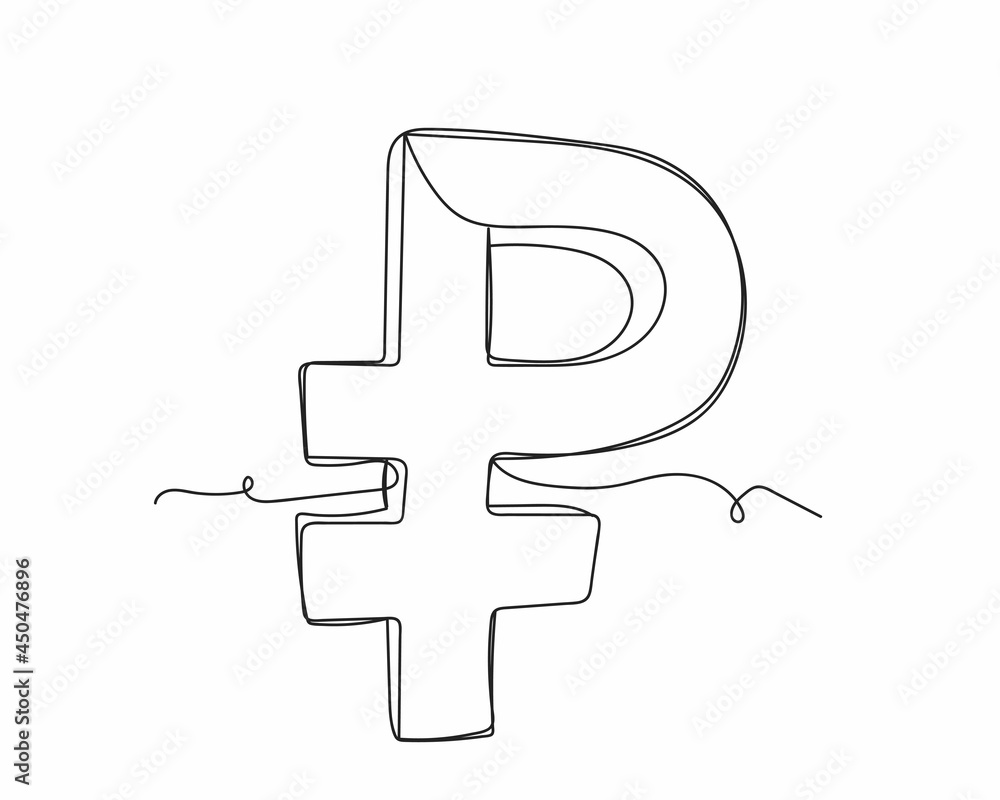 Continuous one line drawing of isolated ruble in silhouette on a white ...