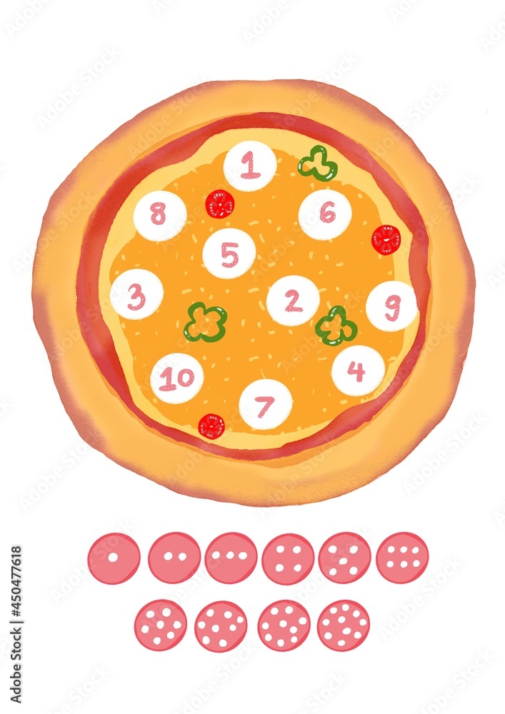 Pizza number matching, pizza number matching game.Includes number 1-10 ...