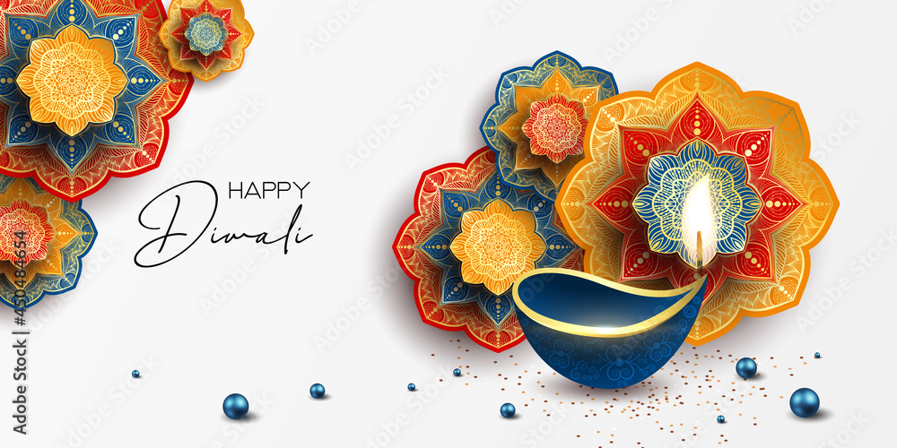Happy Diwali. Paper Graphic of Indian Rangoli. Rangoli - A traditional ...