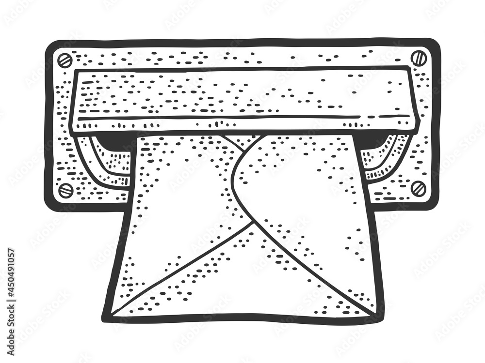 letter slot with mail letter paper envelope sketch engraving vector ...