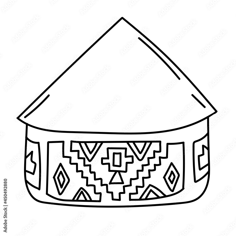 Hand drawn doodle african national hut. Ndebele tribal dwelling. Simple ...