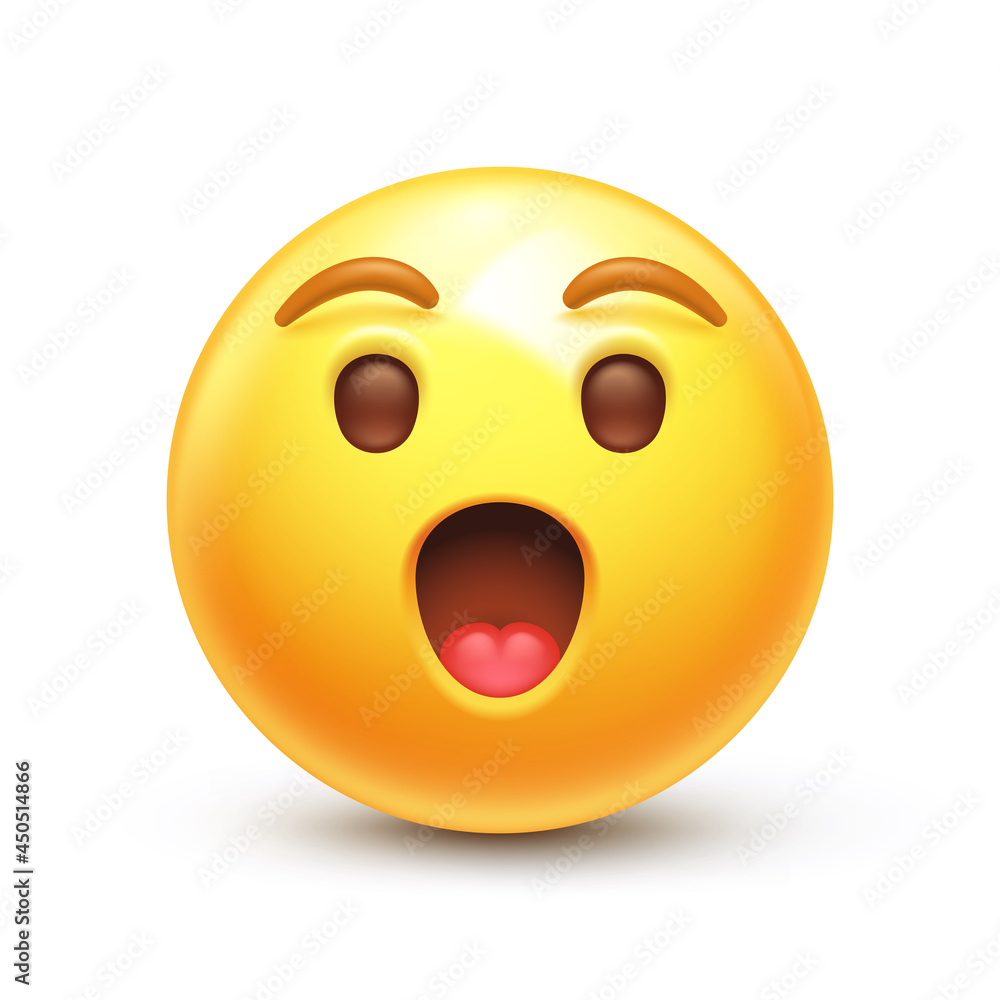 Astonished emoji. Shocked emoticon with gasping face 3D stylized vector ...