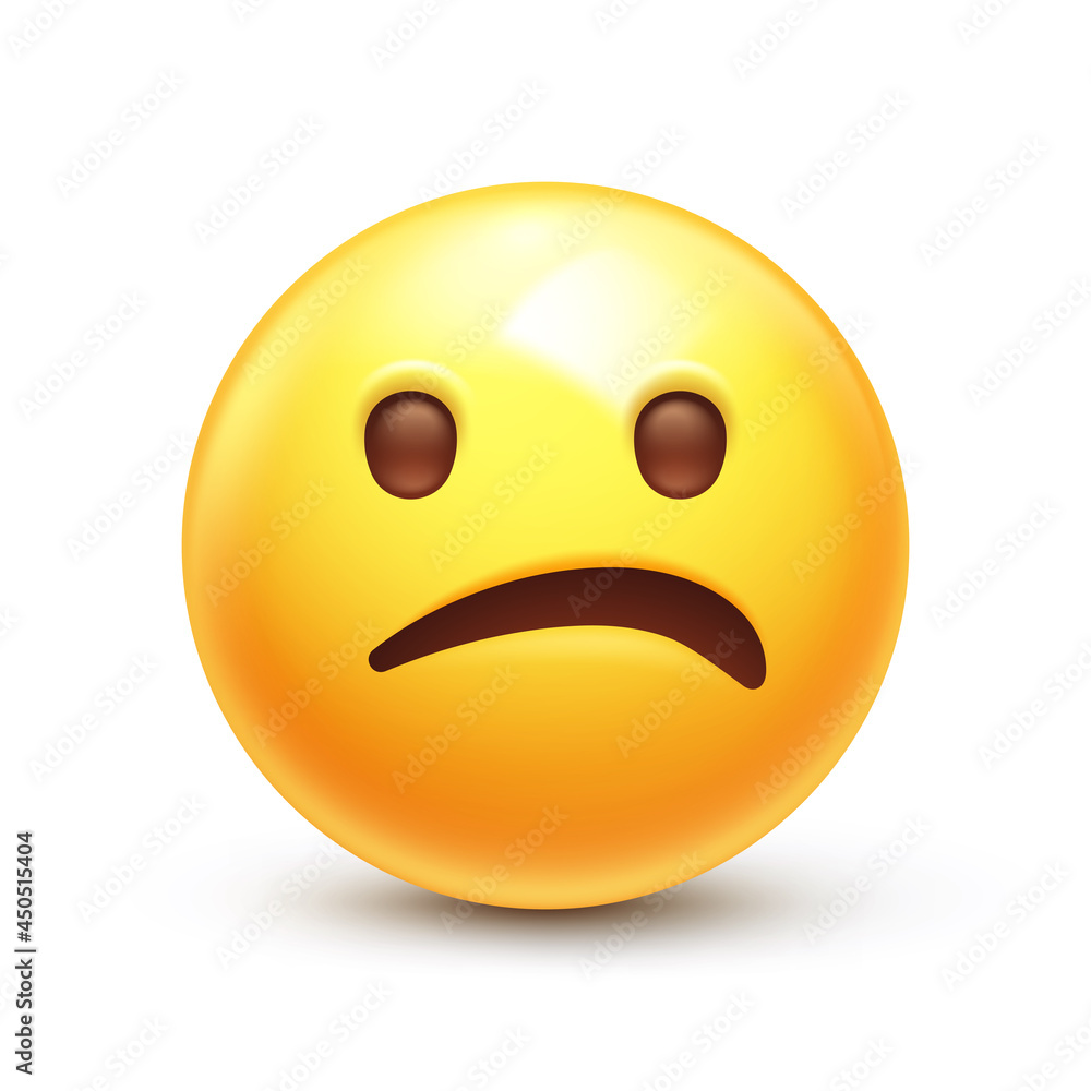 Vetor de Confused emoji. Nonplussed emoticon with frowned lips. Puzzled ...