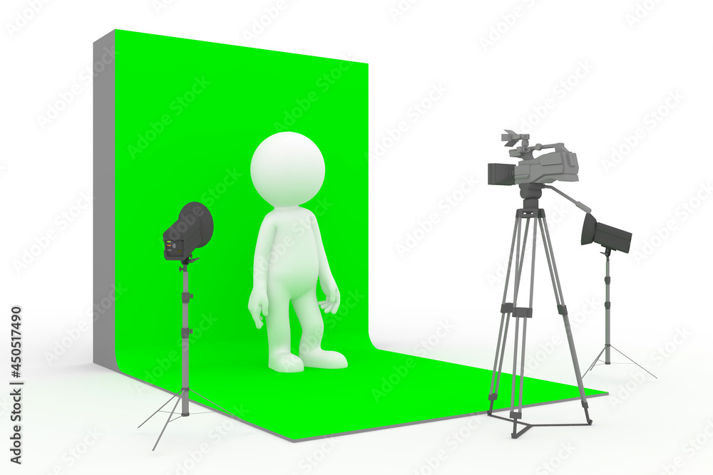 3d illustration stickman with background green screen studio and ...