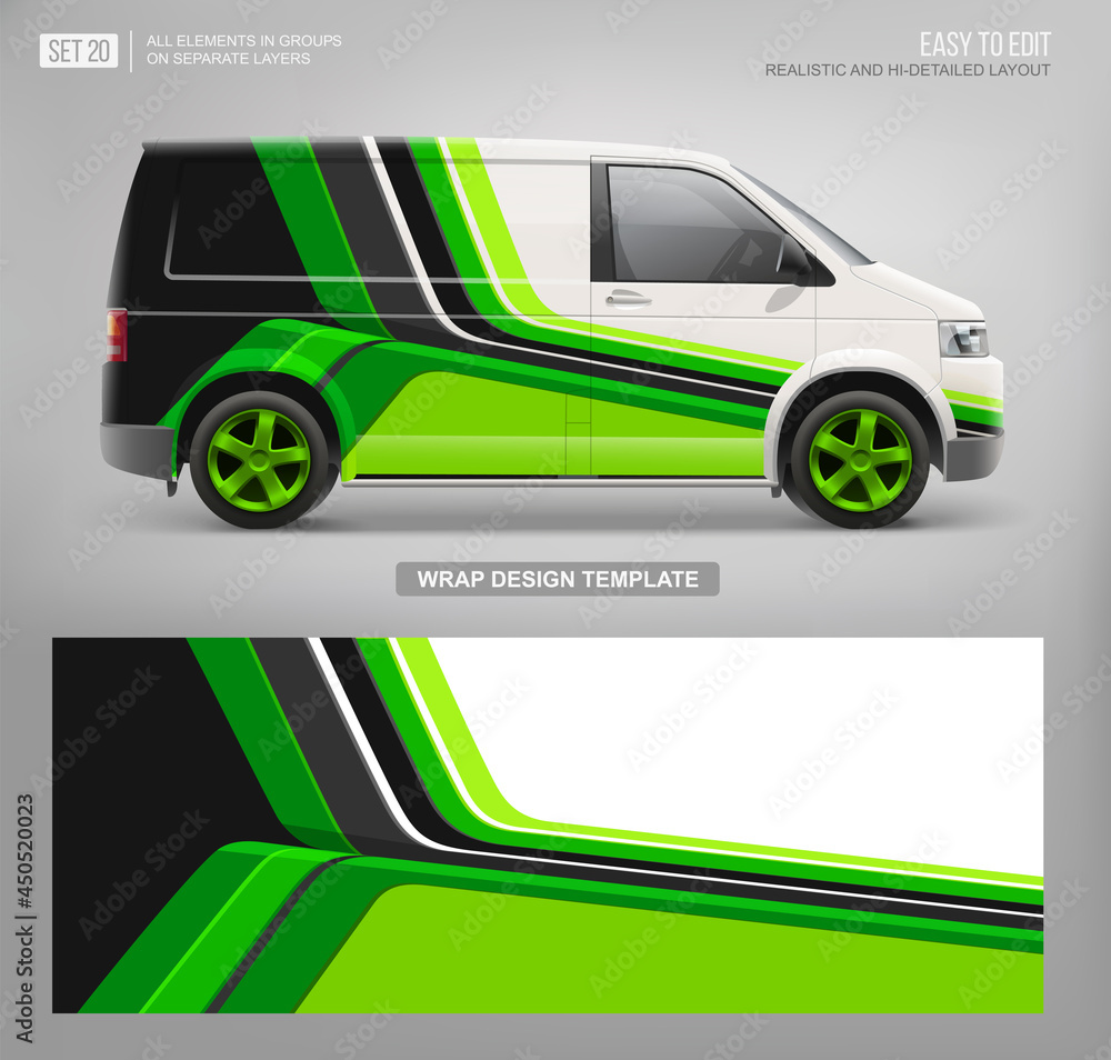 Realistic Van mockup and wrap decal for livery branding design and ...