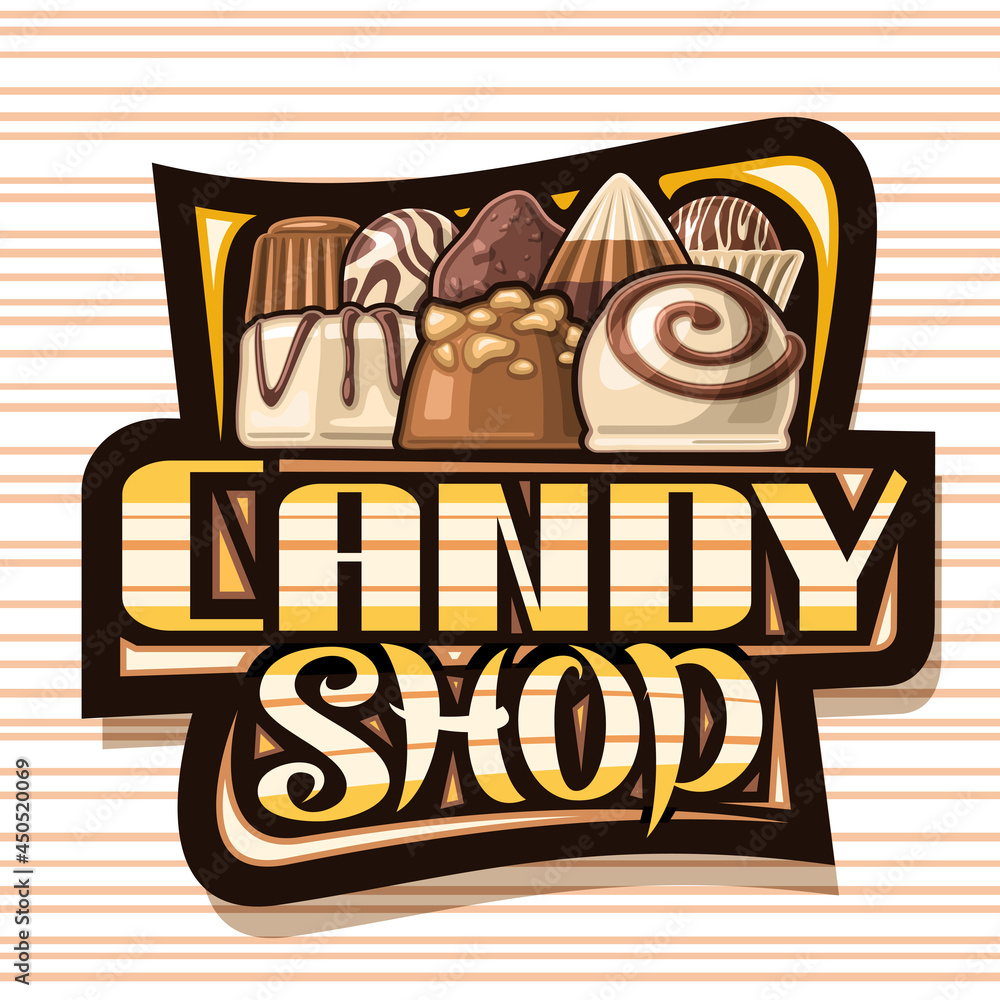 Vector logo for Candy Shop, dark sign board with illustration of ...