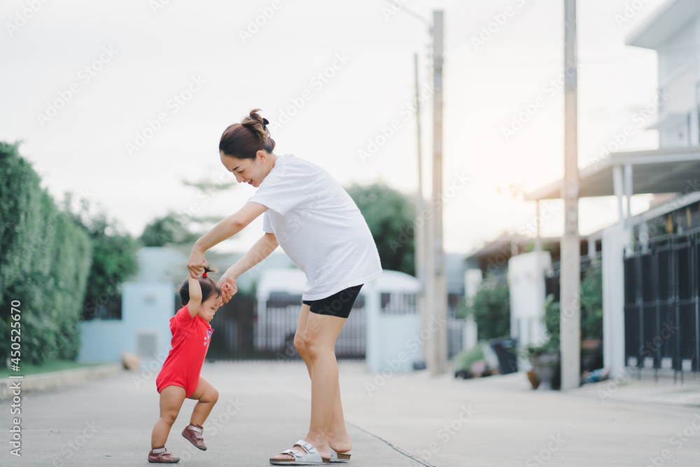 baby step in outdoor to practice balance walk in development according ...
