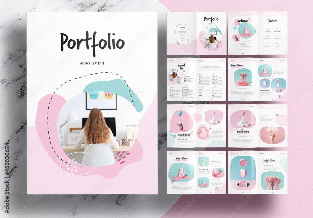 Minimalist Pink Portfolio Brochure Layout Stock Template | Adobe Stock