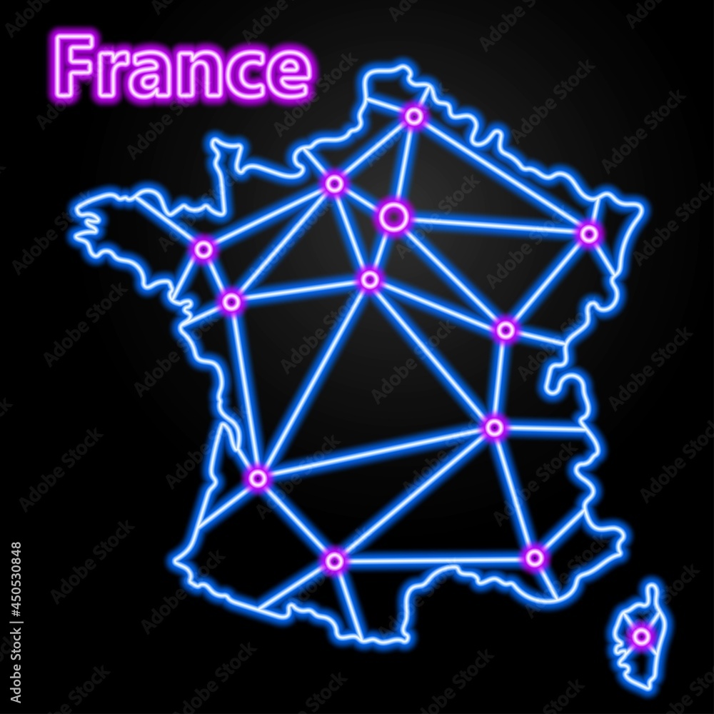 France neon map, isolated vector illustration. Stock Vector | Adobe Stock