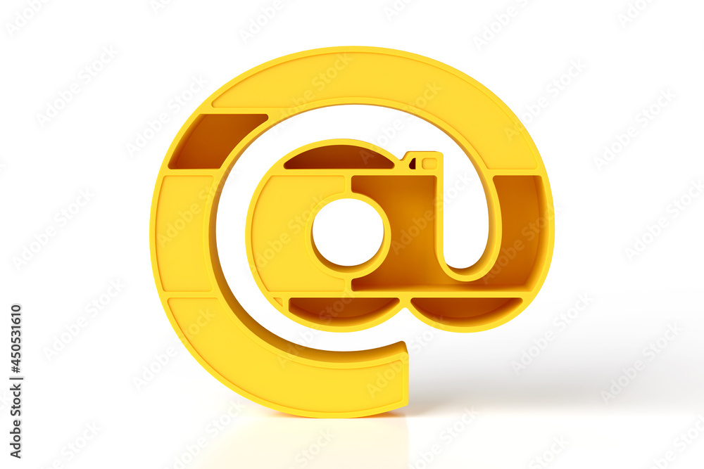Yellow email at sign. 3D font made of plastic shapes. High resolution ...