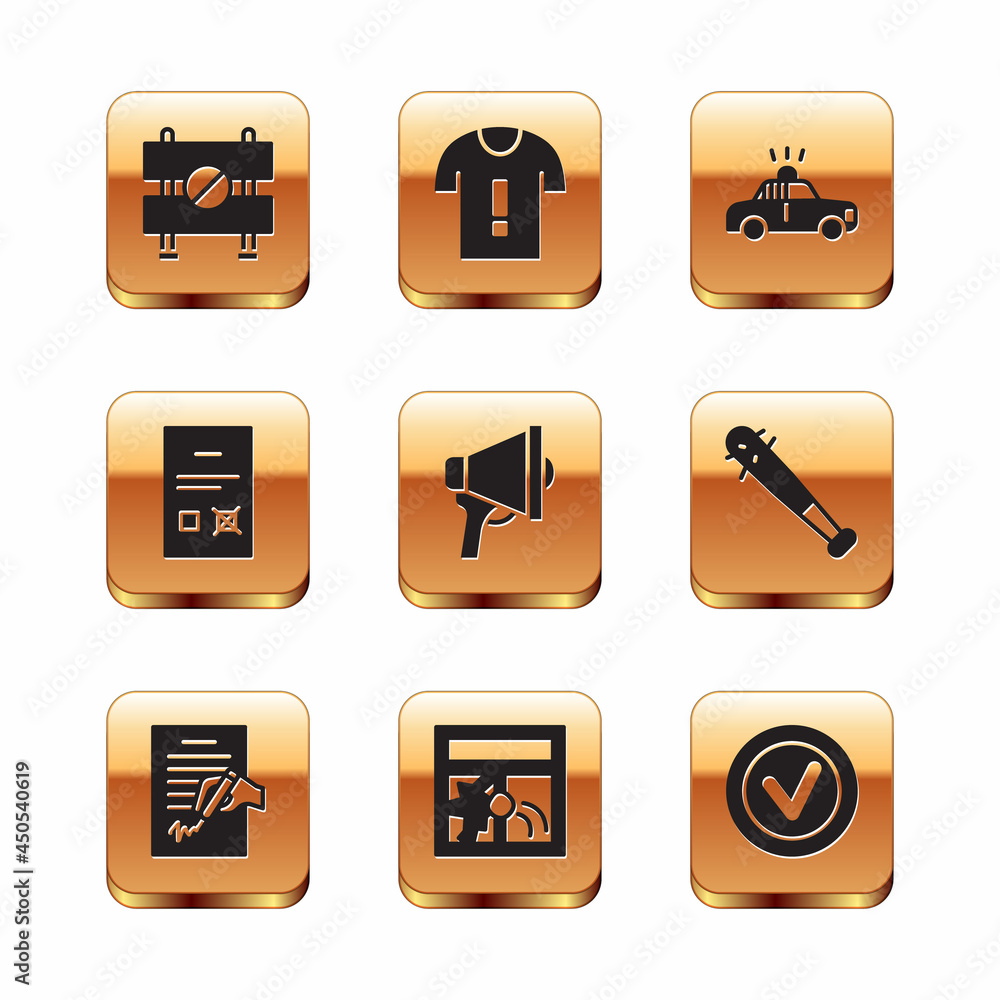 Set Road barrier, Petition, Broken window, Megaphone, Poll document ...