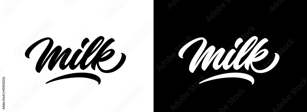 Milk hand drawn lettering. Handwritten calligraphic logo. Vector ...
