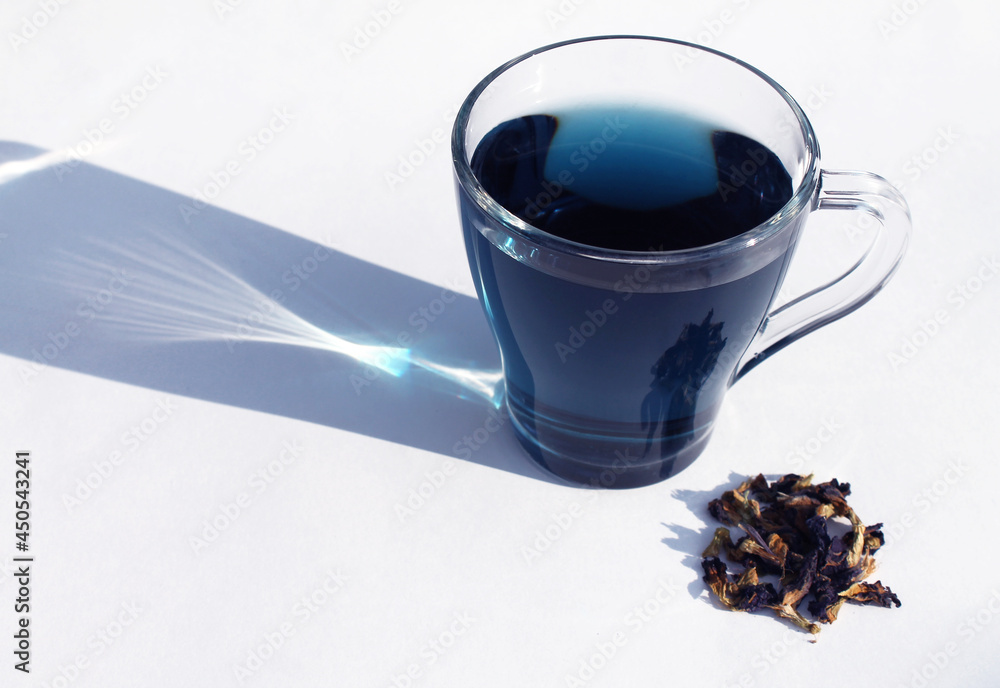 blue Thai tea anchan on white background. hard shadow Stock Photo ...