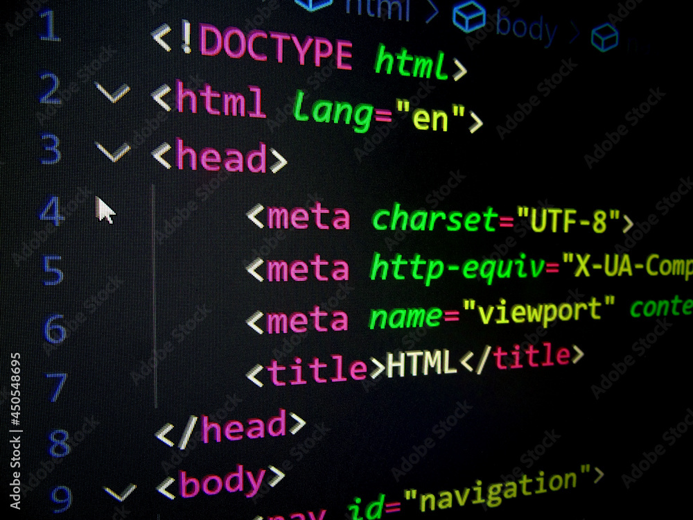 source code, programming language, markup language, html code on computer screen Stock Photo ...