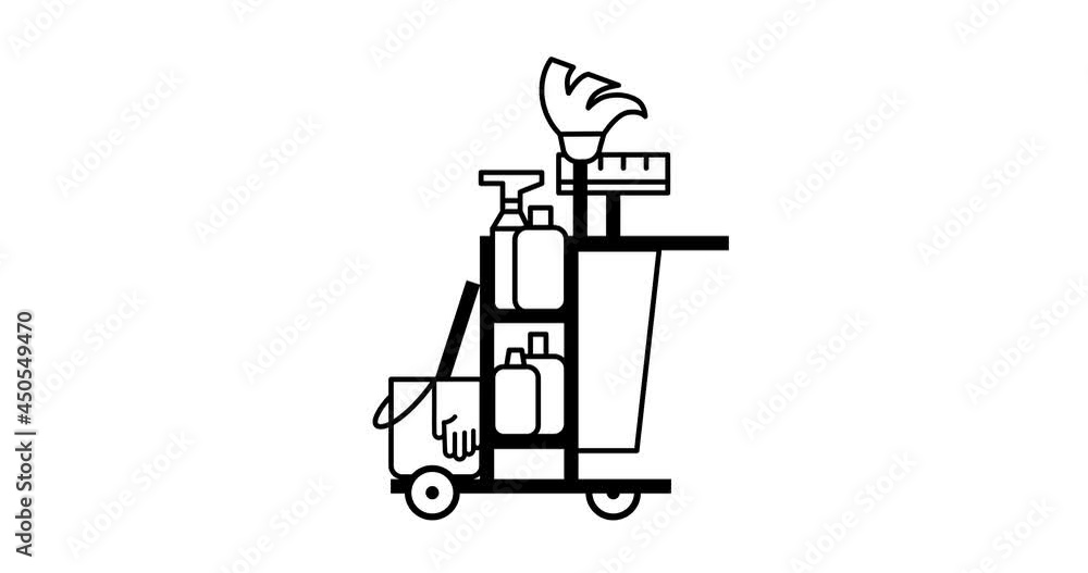A 4K illustration of a janitor cart, black lines appearing on a white ...