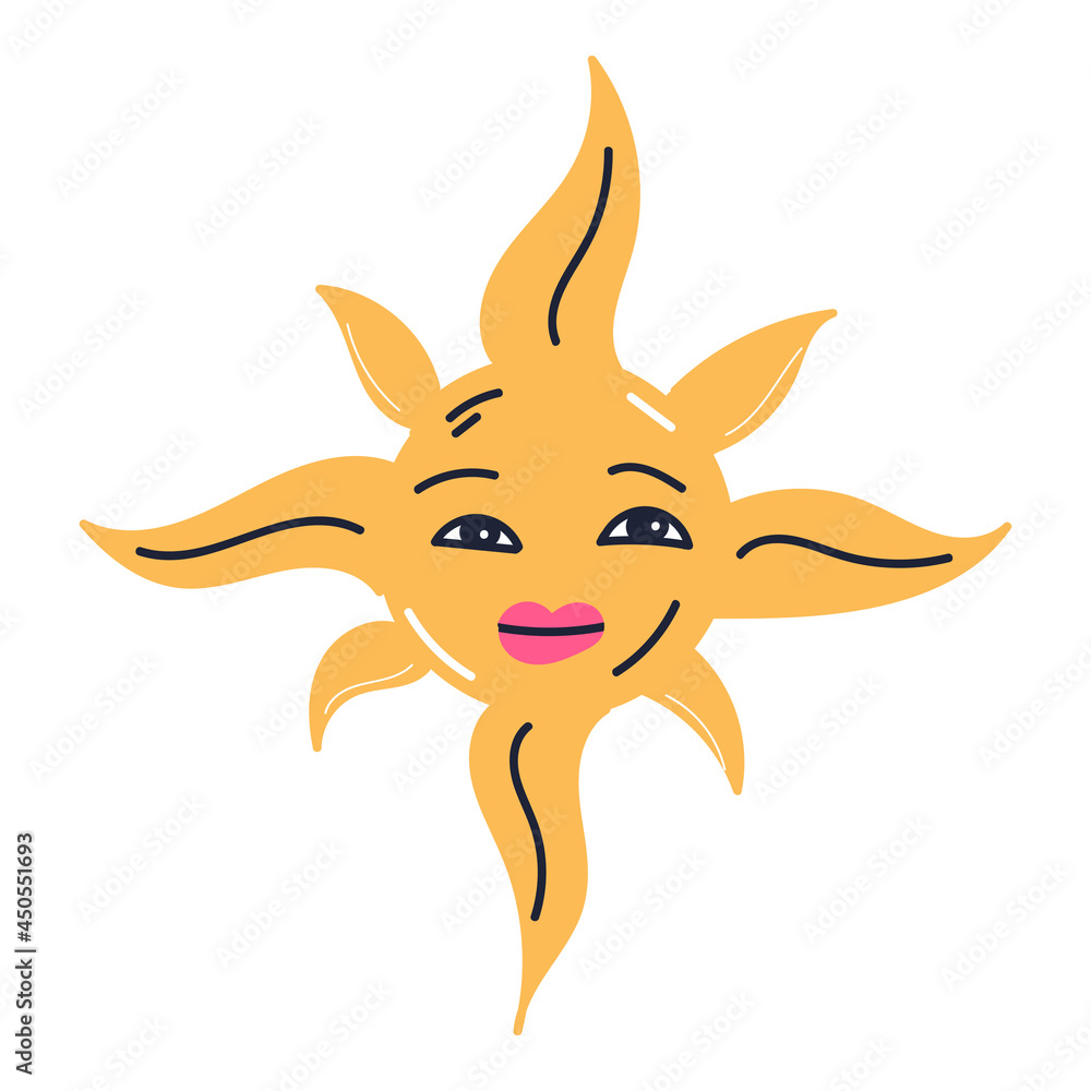 The sun is smiling in a beautiful style. A smiling face. The vector ...