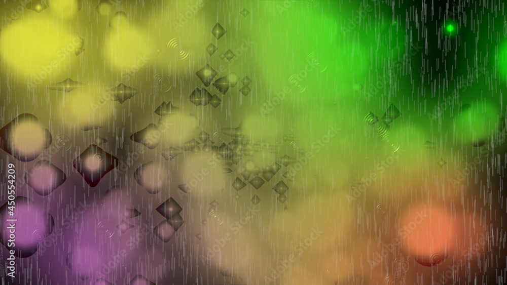 Abstract raindrops blurred by the rays of the northern lights. Close-up ...