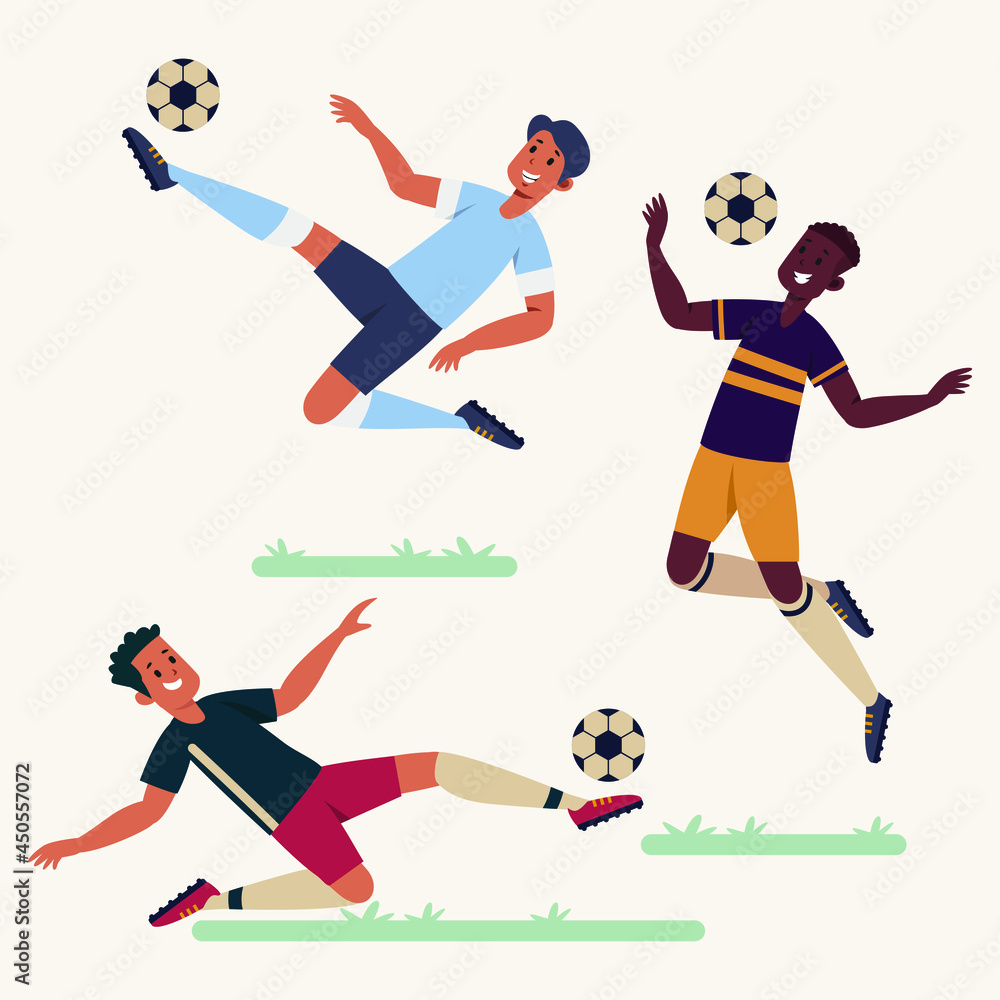Football players collection. Soccer player flat set. Team characters in ...
