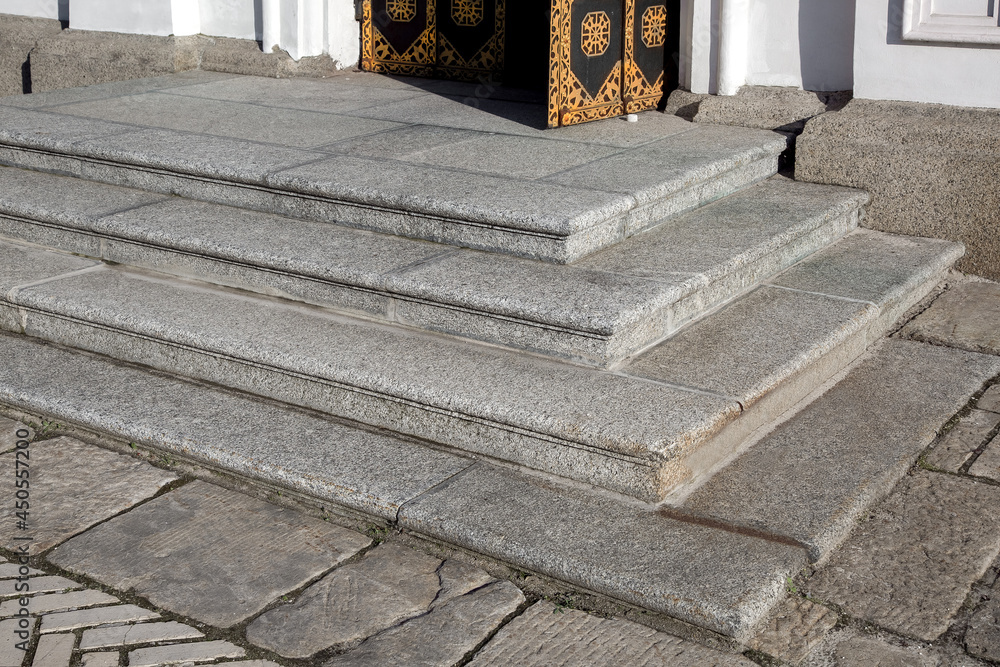 corner granite threshold at entrance open door made of black rust iron ...
