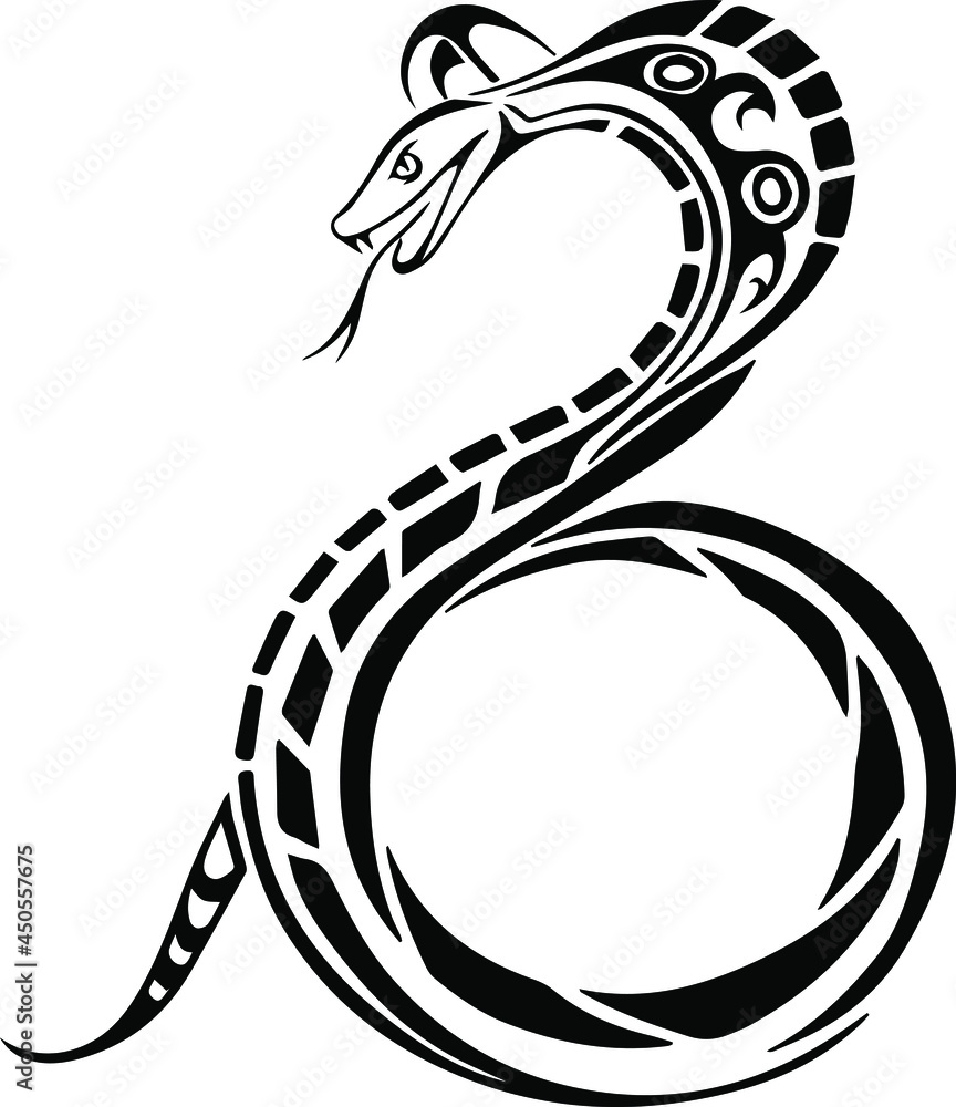 Snake tribal tattoo designs. Vector Cobra, black and white cartoon ...