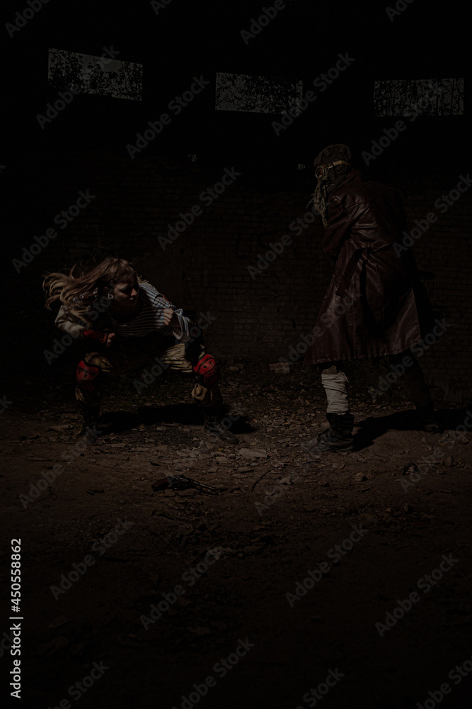Stalker woman fighting a monster Stock Photo | Adobe Stock