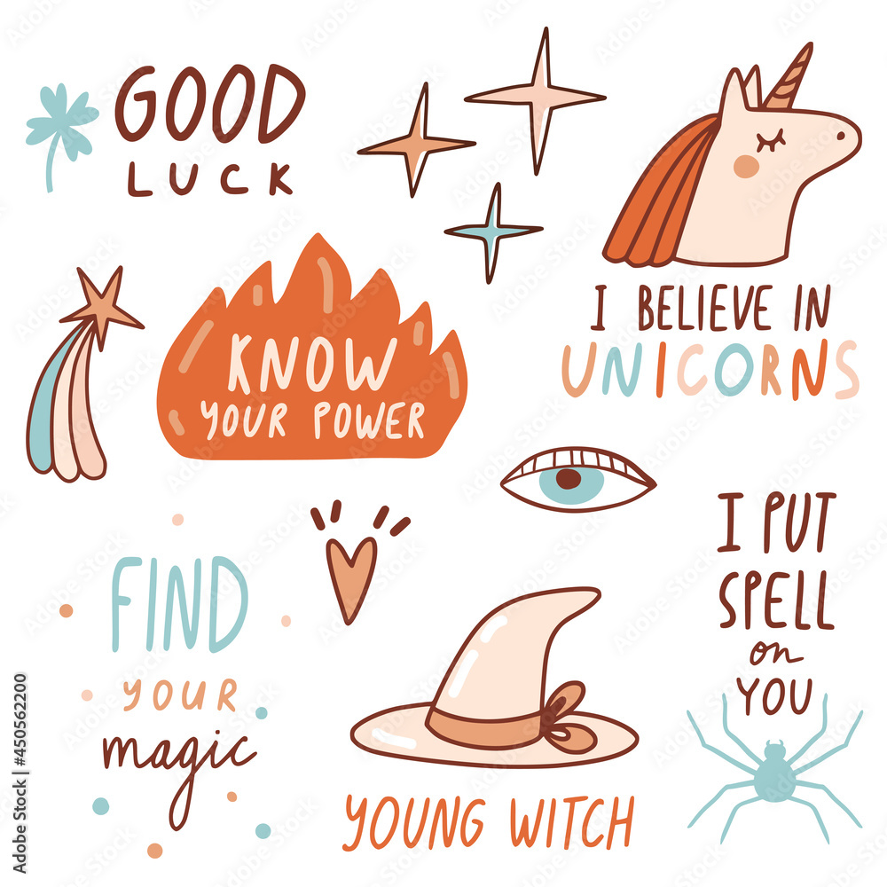 Magical motivational quotes with doodles and lettering Stock Vector ...