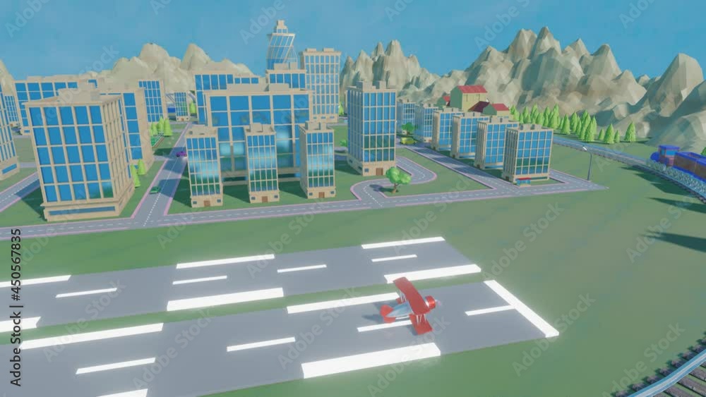 video of a flyover over a model city located in a mountain valley with ...