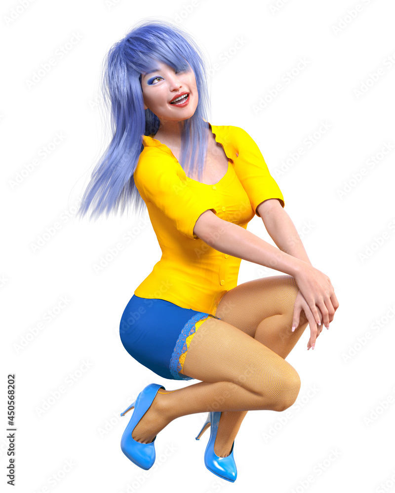Sexy Japanese Secretary In Mini Skirt And Stocking Stock Illustration