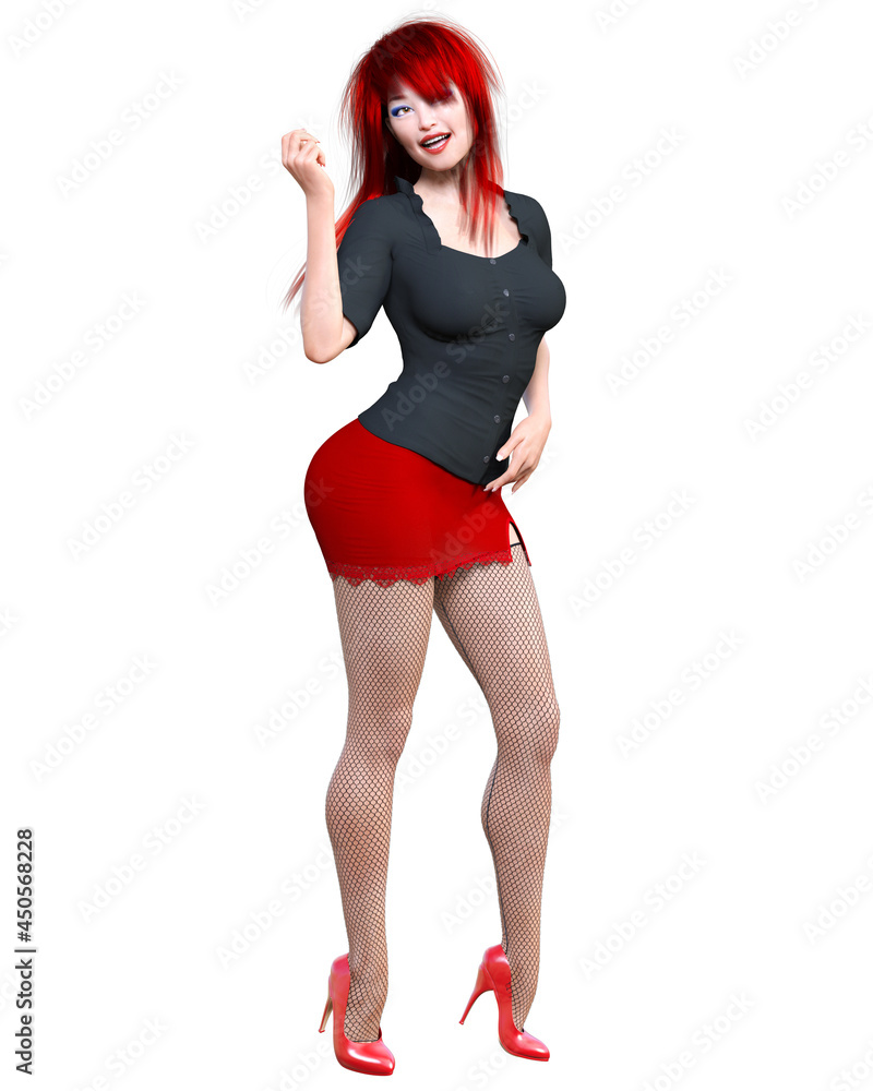 Sexy Japanese Secretary In Mini Skirt And Stocking Stock Illustration