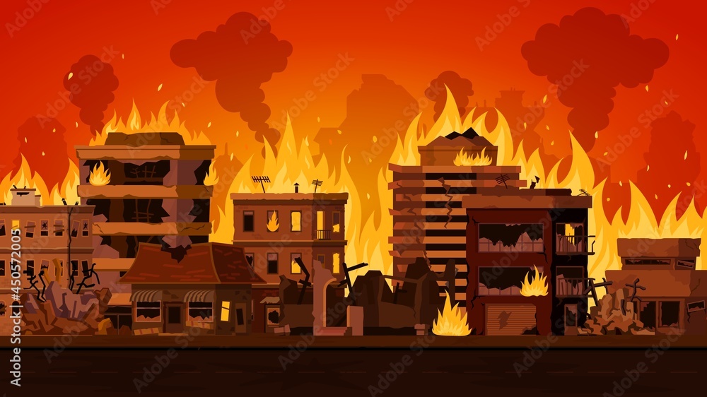 Destroyed City On Fire