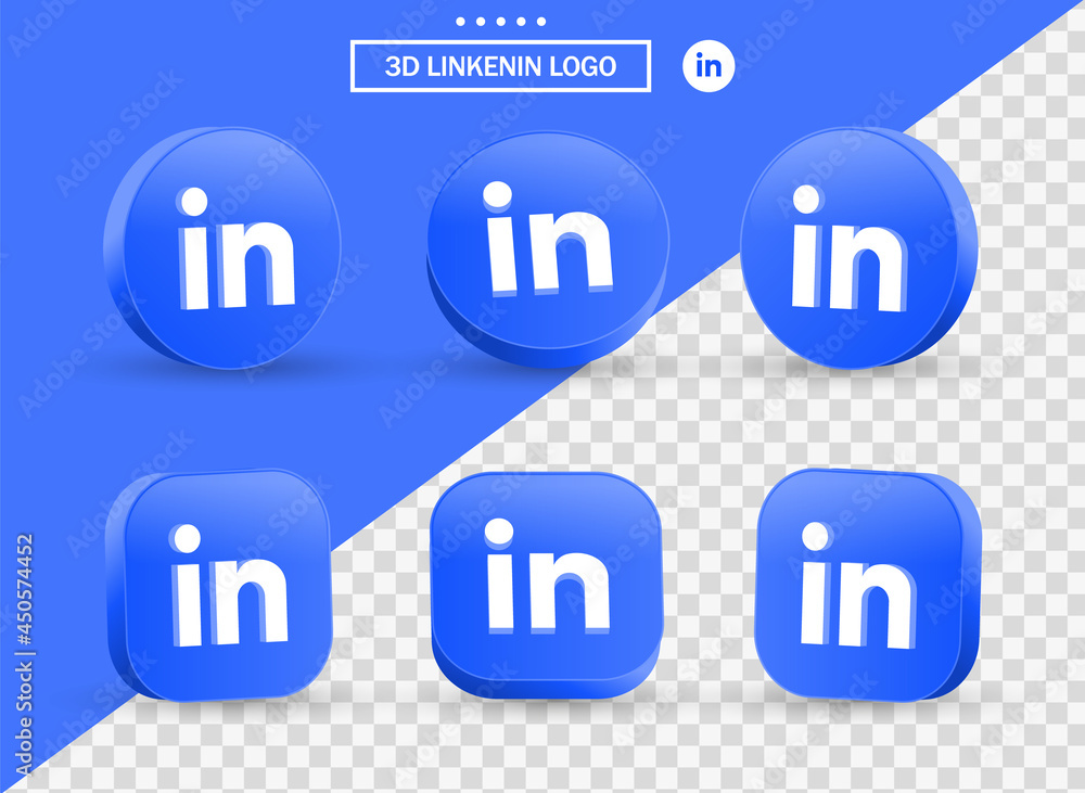 3d linkedin logo in modern circle, square for popular social media ...