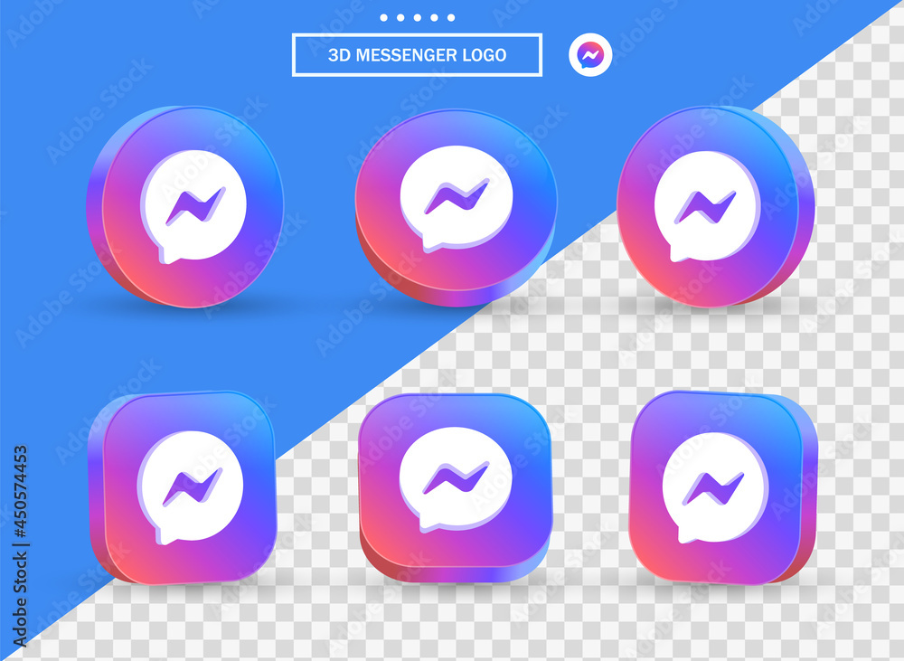 3d facebook messenger logo in modern circle, square for popular social ...