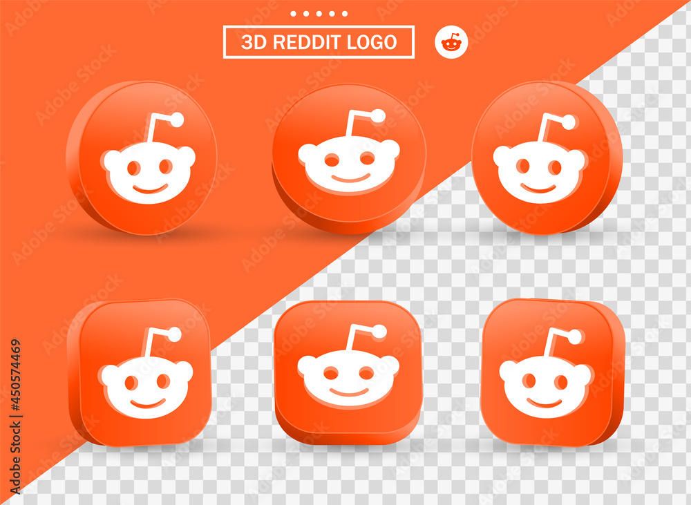 3d reddit logo in modern circle, square for popular social media icons ...