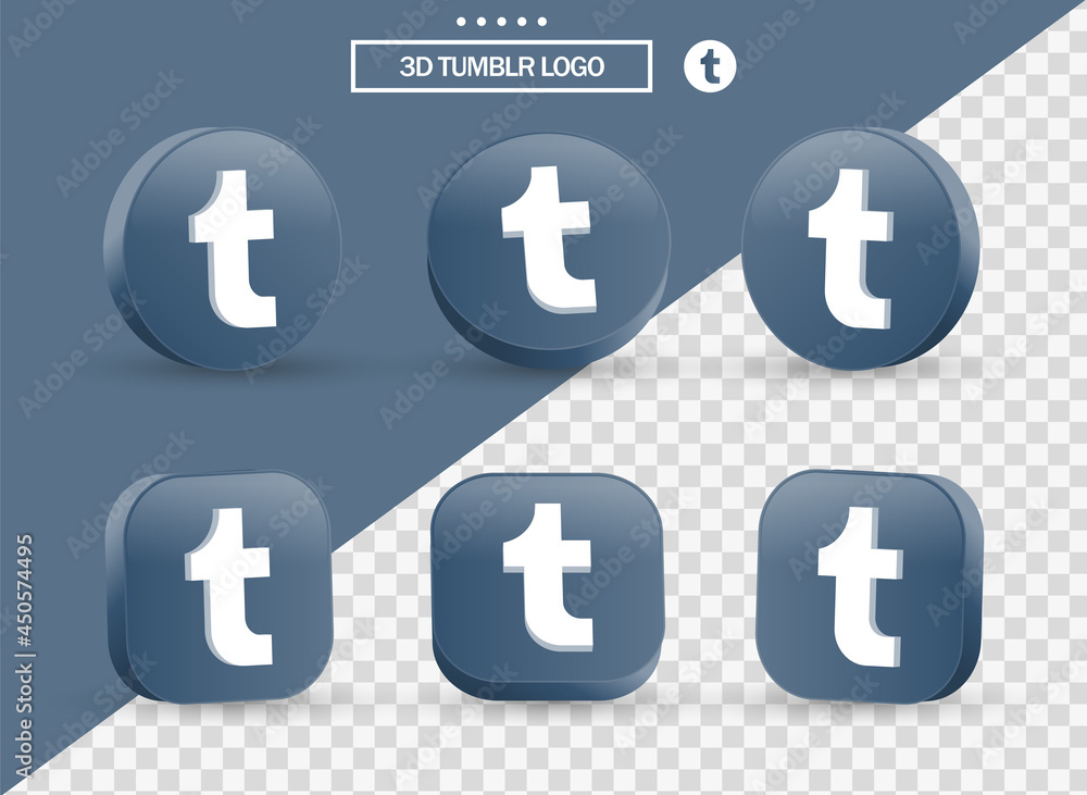 3d tumblr logo in modern circle, square for popular social media icons ...