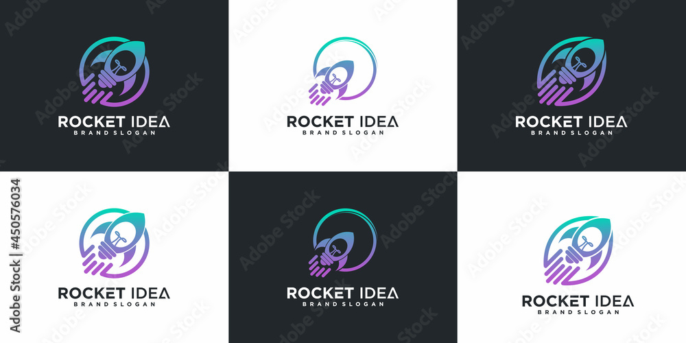 Set of Rocket logo design inspiration with cool bulb concept Premium ...