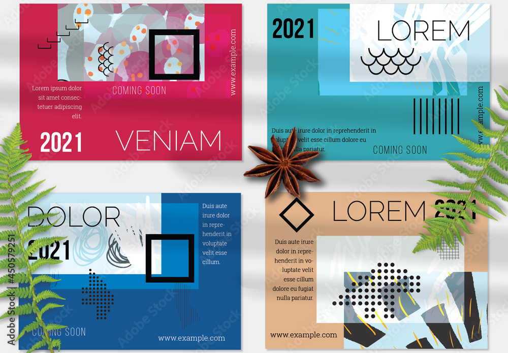 Flyer Layout with Geometric Shapes and Abstract Bright Artistic Brush ...