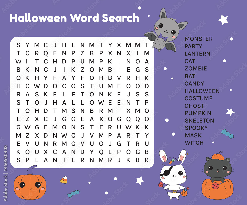 Halloween word search worksheet for children. Learn english vocabulary ...