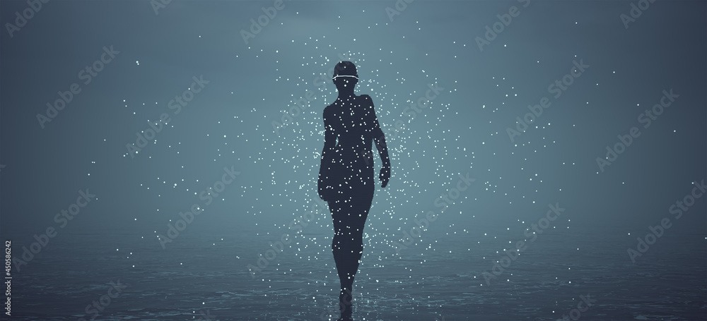 Cyclops Alien Being Humanoid Woman Formed out of Black Spheres Walking ...