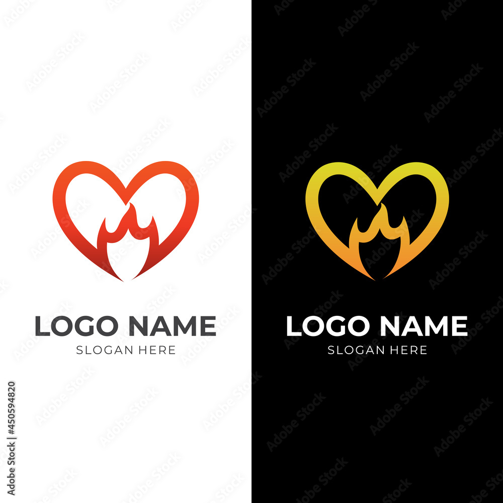 fire heart logo design template concept vector with flat yellow and ...