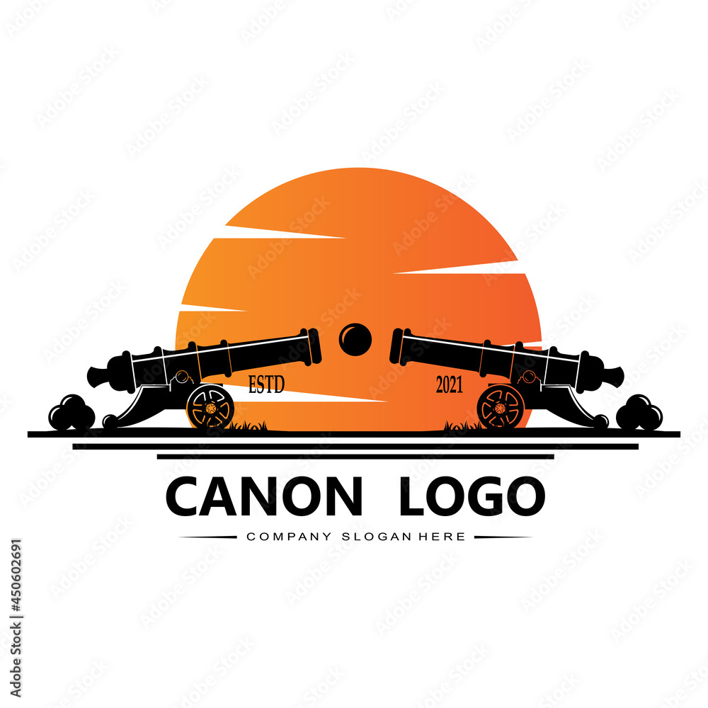 cannon logo vector icon, army war weapon, bomb, explosive device, royal ...