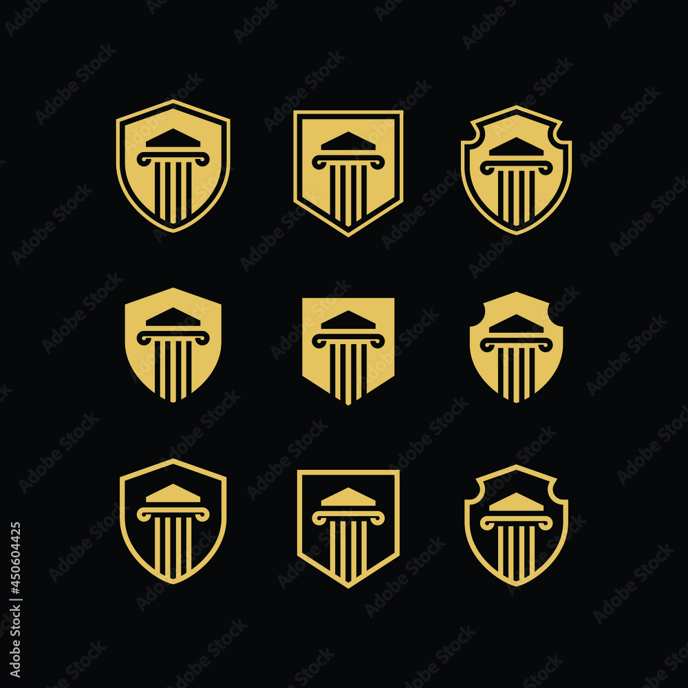 SHIELD BADGE WITH PILLAR BLACK AND GOLD LUXURY LOGO VECTOR COLLECTION ...