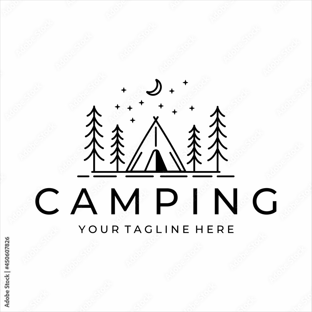 camping logo line art simple minimalist vector illustration template ...