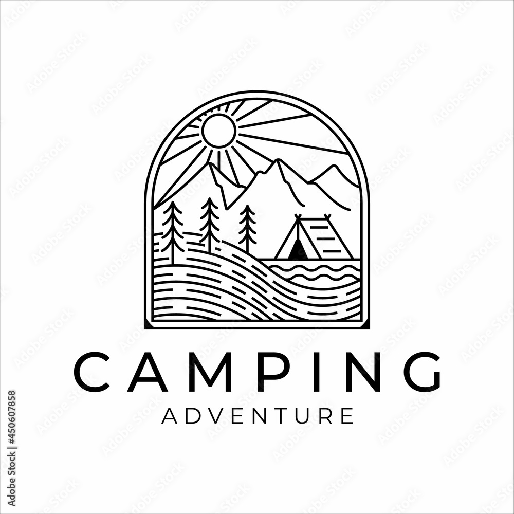 camping logo line art simple minimalist vector illustration template ...
