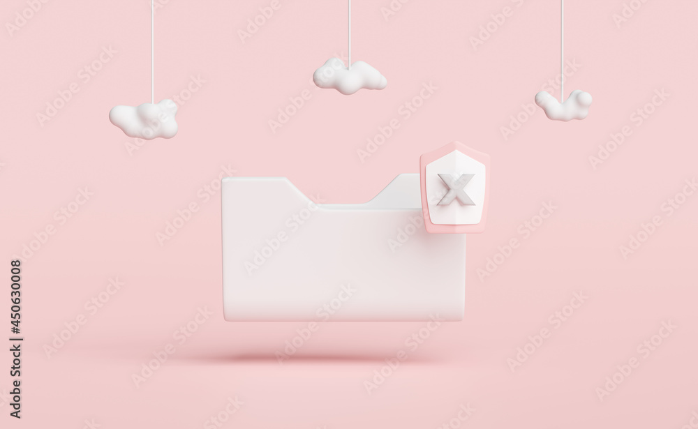 cloud folder icon with shield insecure isolated on pink background ...
